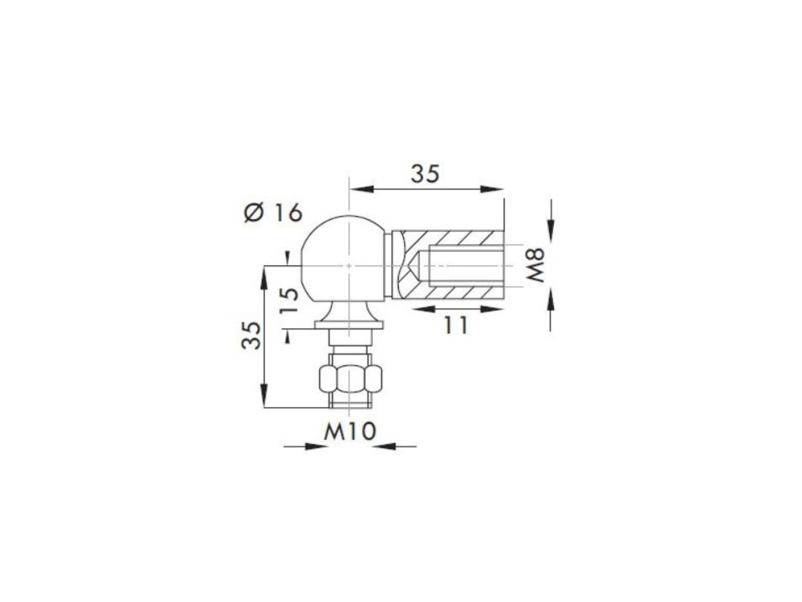 Cage à rotule acier Ø16 avec rotule M8-M10