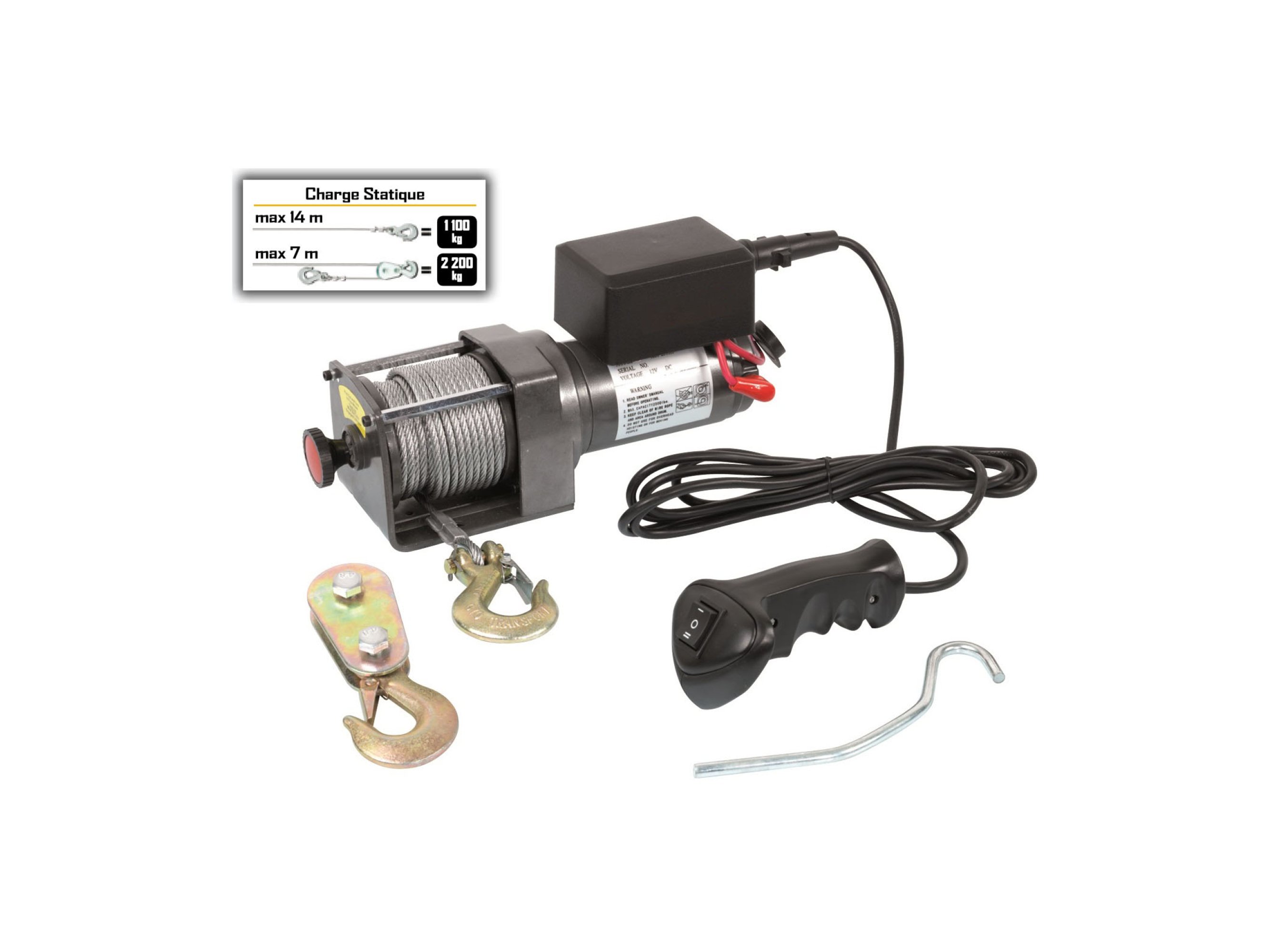 Treuil électrique de halage | 1100 kg | 12V